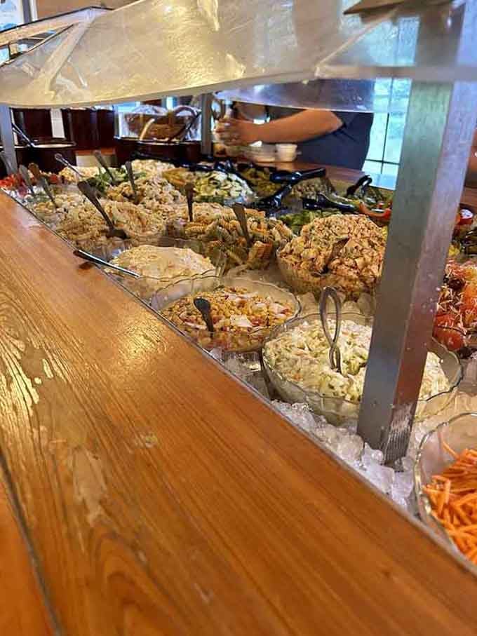 The salad bar offers fresh options before your main event arrives at the table.