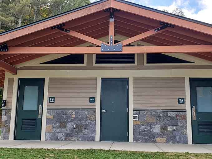 Modern restroom facilities that won't make you reconsider your entire camping decision. Bless these buildings.