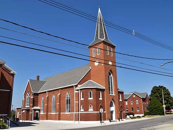 Mary Help of Christians church stands as a beautiful example of traditional architecture that anchors this river community.