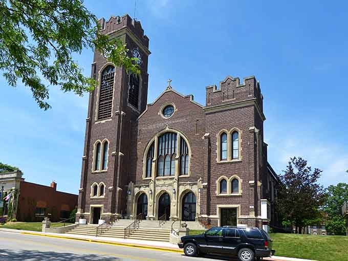 Gothic Revival churches like this remind you that small towns once built structures meant to inspire awe.