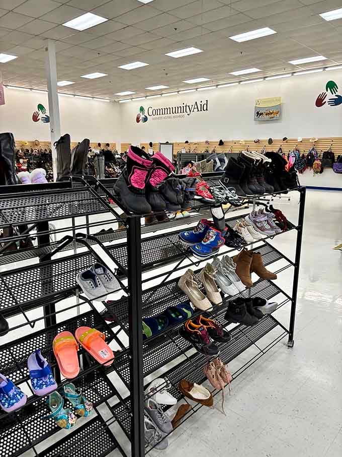 Footwear for every occasion sits organized and ready, because apparently everyone buys shoes then changes their minds.