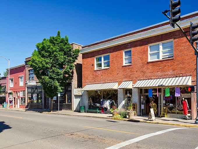 Historic downtown buildings wear their age with pride, no apologies for not being shiny and new like everywhere else.