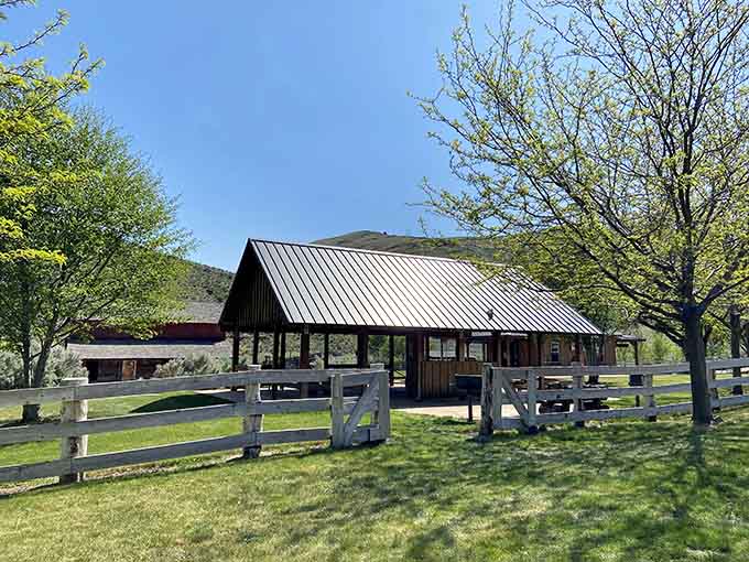 The ranch experience center welcomes visitors with shade and stories from Oregon's ranching heritage.
