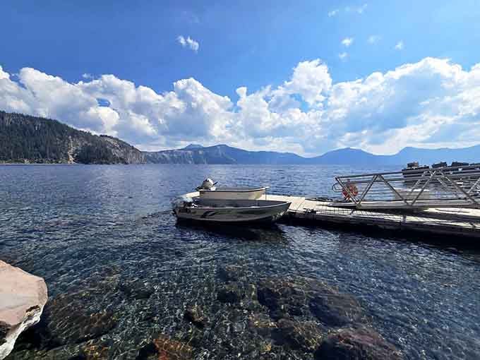 The boat dock at Cleetwood Cove, where that grueling hike down finally pays off in spectacular fashion.