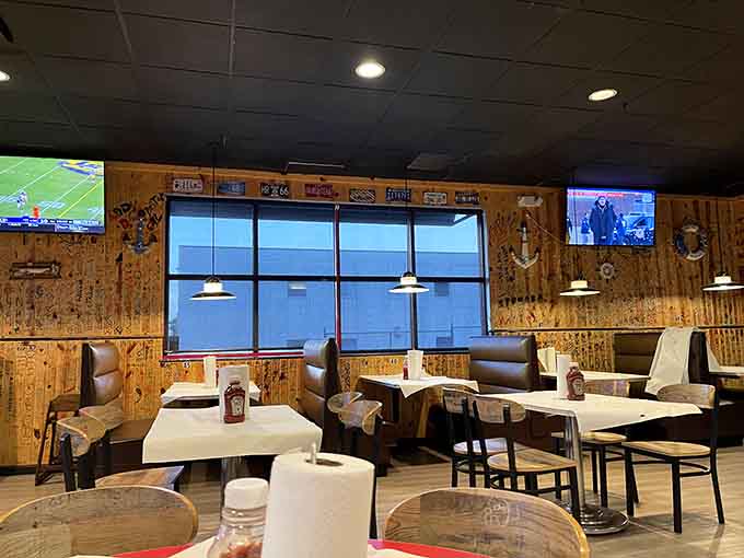 Comfortable booths and TVs create the perfect backdrop for lingering over your meal with good company and conversation.