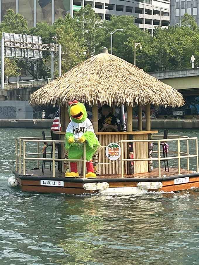 Even the Pirate Parrot knows where the real party is, and apparently it involves a thatched roof and river views.