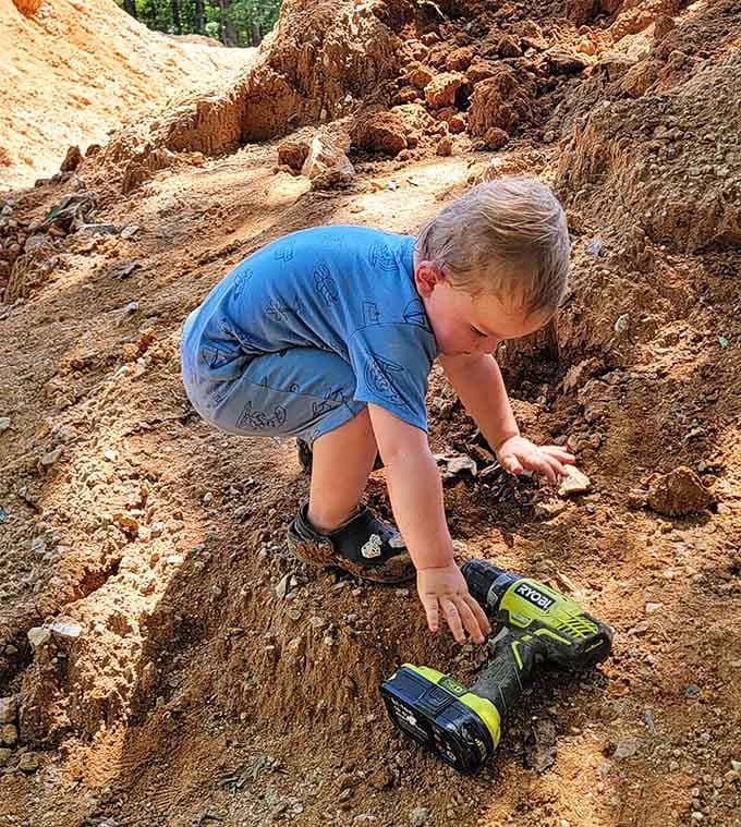 Young prospectors learn early that the best toys come from three feet underground, batteries not included.