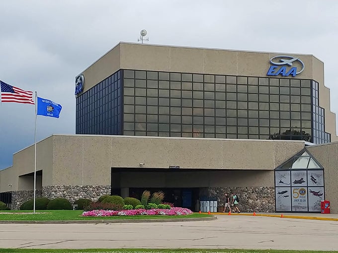 The museum's exterior promises aviation wonders inside, like a present waiting to be unwrapped by curious visitors.