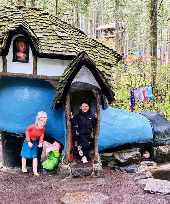 The old woman who lived in a shoe clearly upgraded to this bright blue boot-house with proper windows.