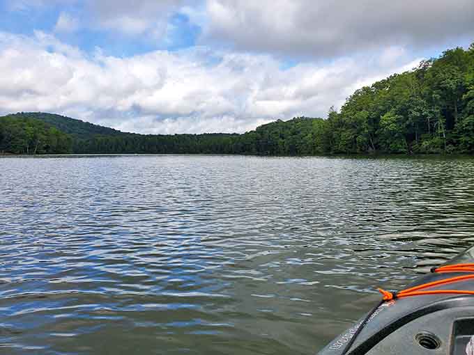 The lake sits perfectly still, waiting for you to disturb its peace with a kayak.