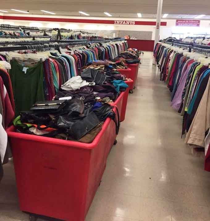 Big red bins full of handbags and surprises. Dig in. You never know what's waiting at the bottom.