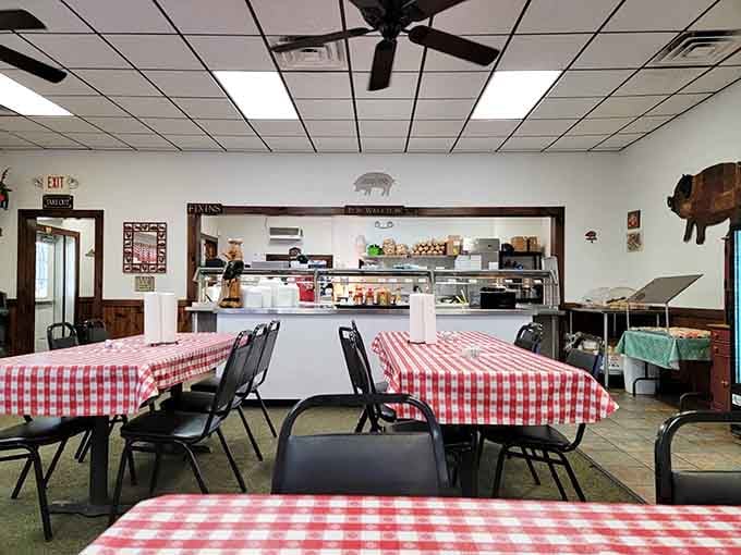 The serving line where magic happens and hungry customers become satisfied believers in great barbecue.