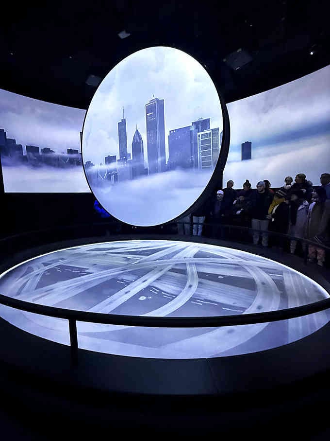 That circular screen is your window to everywhere, proving that the best views don't always require actual windows.