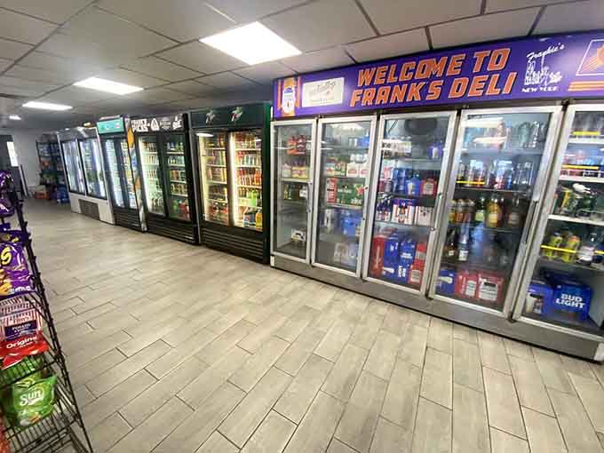 A wall of cold beverages standing ready to complement whatever magnificent sandwich you've just ordered.