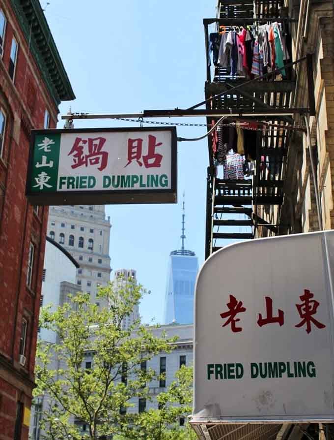 The sign that beckons hungry souls from blocks away, promising dumplings and prices that seem frozen in time.