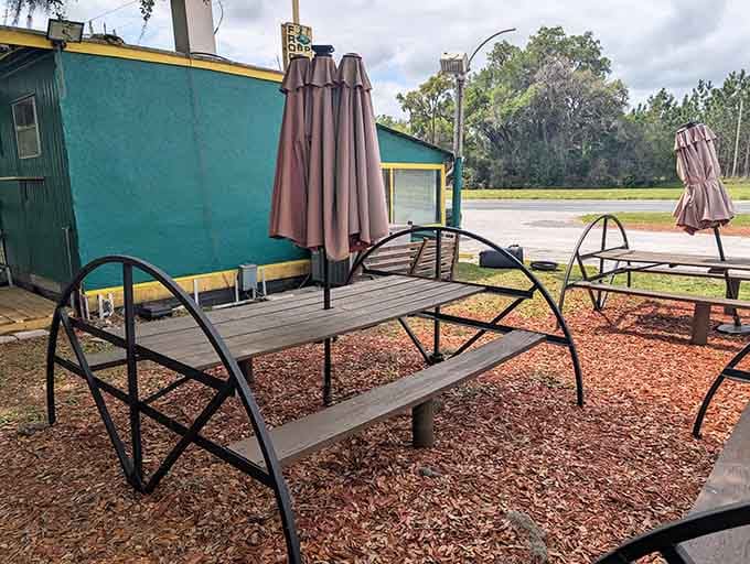 Outdoor seating where you can enjoy your BBQ while contemplating life's simpler, more delicious pleasures completely.