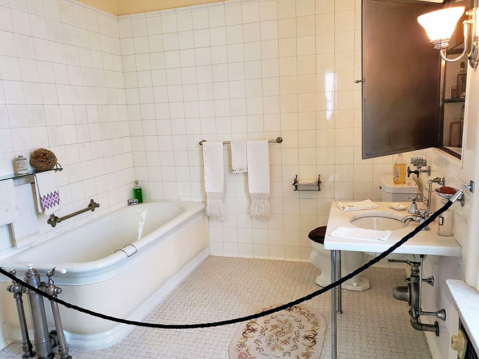 Even the bathroom looks fancier than most people's living rooms, complete with vintage elegance.