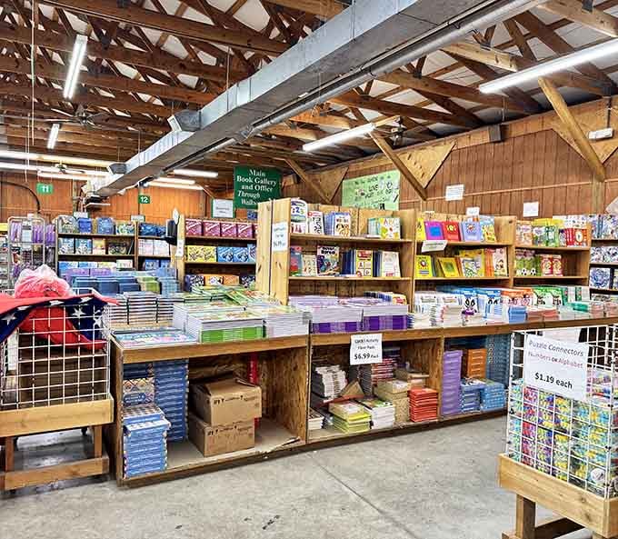 The exposed beams overhead witness countless "just one more book" promises being broken.