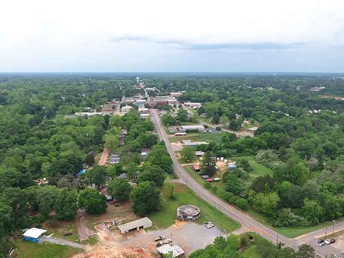 Downtown Greenville from above looks like someone carefully arranged a postcard and forgot to mess it up.