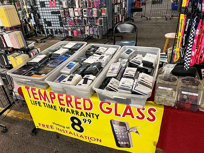 Phone accessories organized neatly, including that exact screen protector you've been searching for since last Tuesday's mishap.