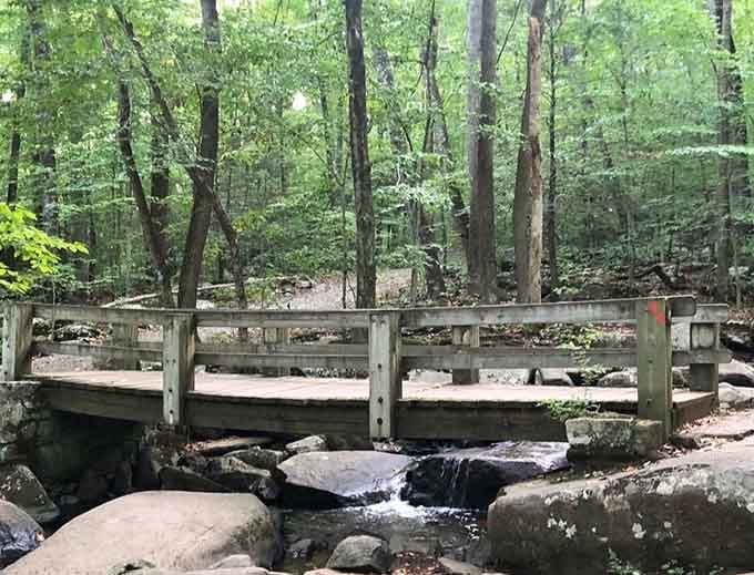 A footbridge that's seen more peaceful crossings than any highway overpass, connecting you to tranquility one step at a time.