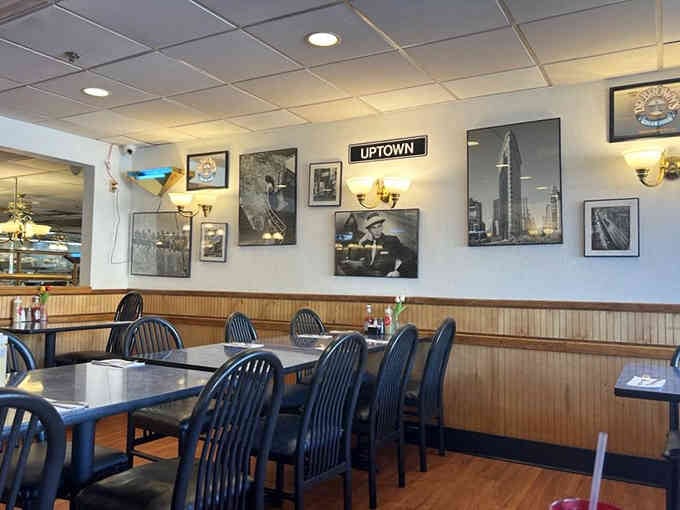 Ceiling fans, pendant lights, and enough seating to accommodate your entire extended family's appetite for deli perfection.