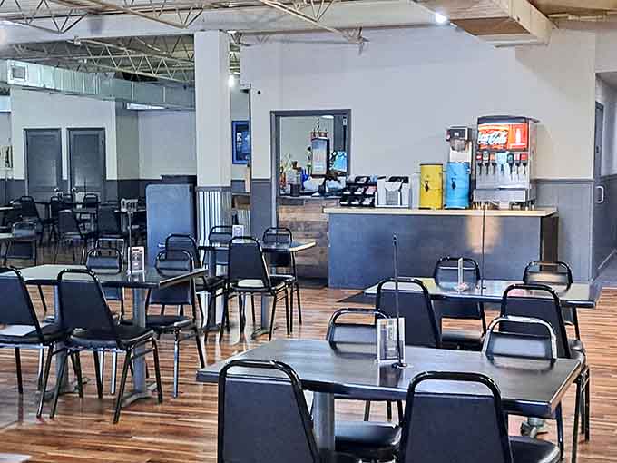 Clean, modern, and ready to handle the lunch rush, this dining room means serious business about barbecue comfort.