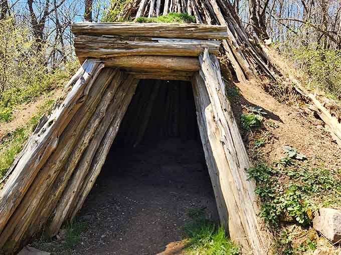 A collier's hut shows where charcoal makers lived while tending fires, making camping look positively luxurious.
