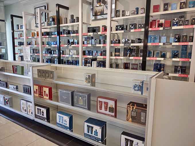 Fragrance shelves stocked like a department store, but without the intimidating salespeople spraying you without permission.