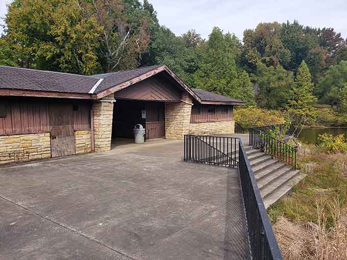 The lakeside pavilion offers front-row seats to nature's daily show, and the tickets are absolutely free.