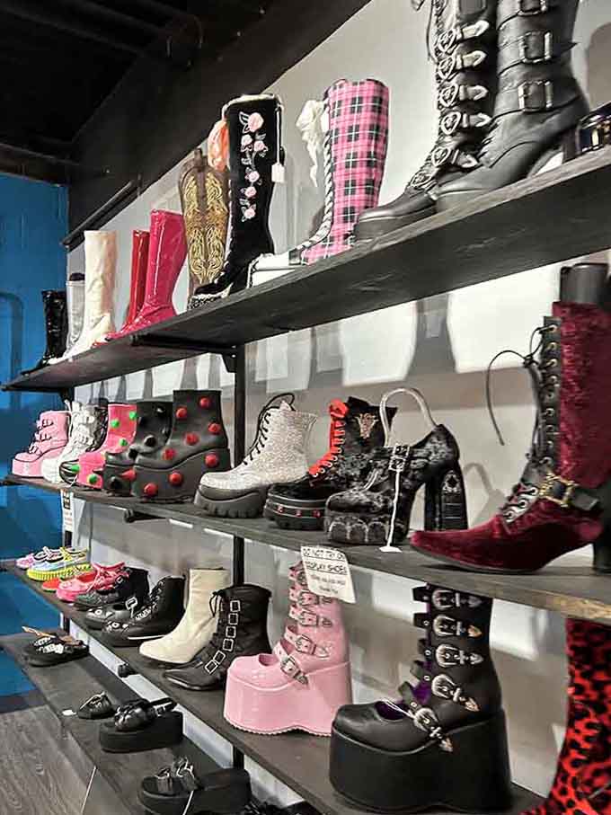 Platform boots in hot pink sit next to studded leather, because your feet deserve to make bold statements too.