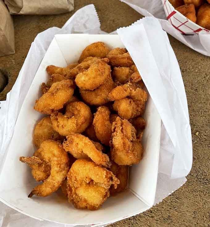 Fried shrimp that's not overcooked is a beautiful thing, especially when paired with those perfectly crispy wavy fries and tartar sauce.