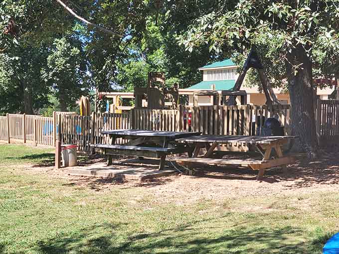 Picnic tables scattered throughout mean you can actually sit down and enjoy lunch while maintaining visual contact with your adventurers.
