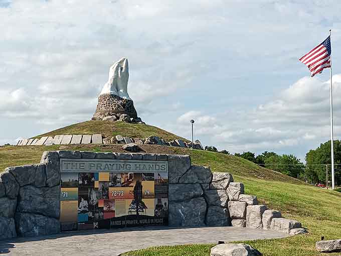 The Praying Hands Monument rises above the park grounds, giving King Jack Park a genuinely moving landmark.