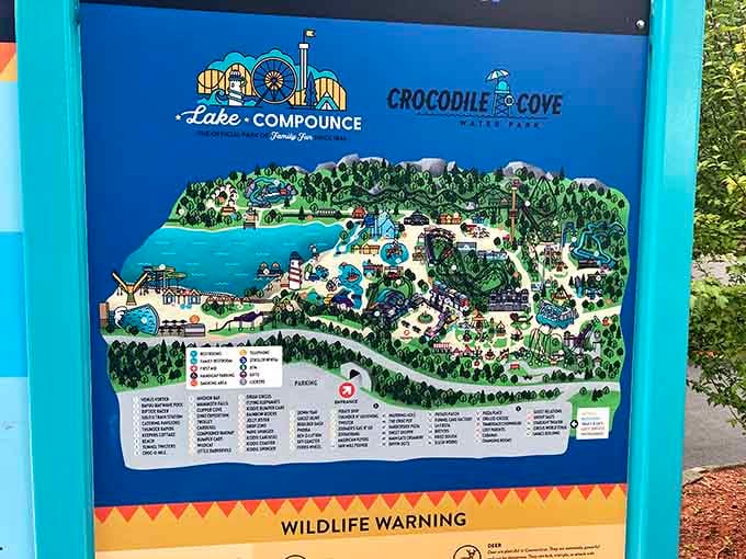 This park map reveals just how much adventure awaits between the lake and that impressive mountain backdrop.