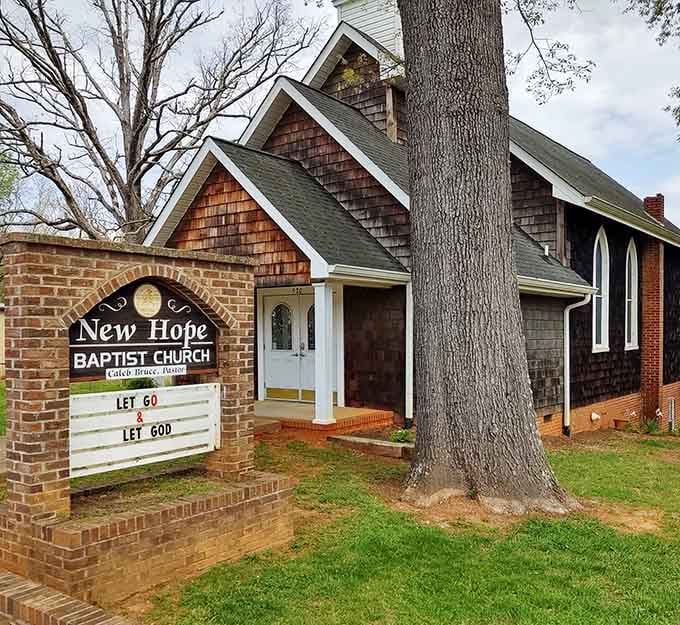 New Hope Baptist Church reminds you that some buildings have been anchoring communities longer than strip malls have existed.