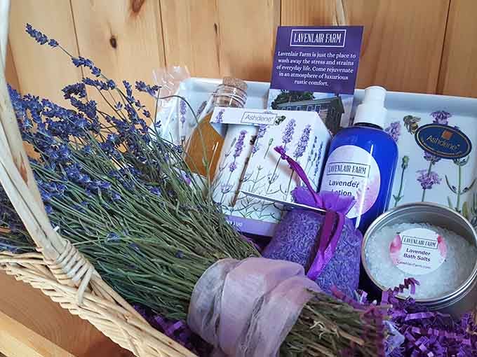 Gift baskets filled with lavender goodies that solve every "what should I bring" dilemma you'll ever have.