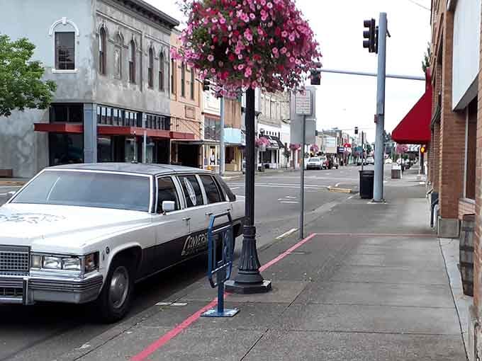 Hanging flower baskets brighten downtown sidewalks, adding cheerful color to Lebanon's welcoming Main Street atmosphere.