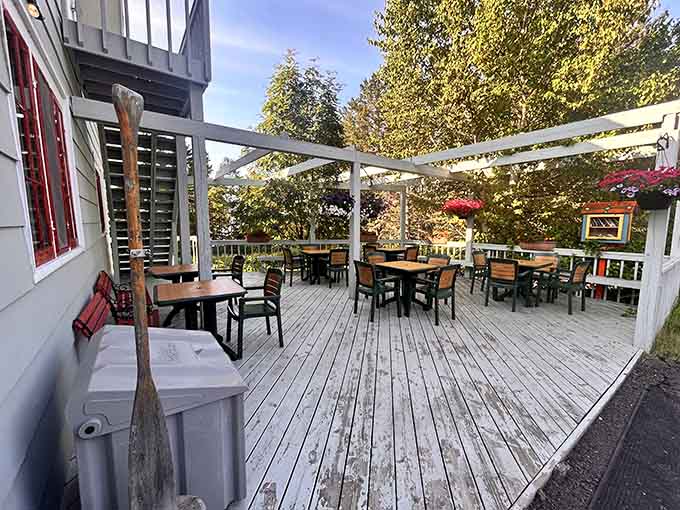 The outdoor patio where you can enjoy your breakfast while pretending you're capable of hiking later, which you're not.