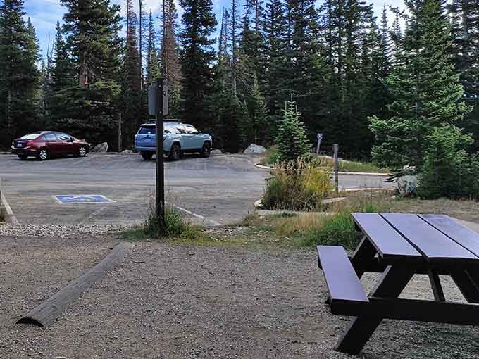 Even the parking area comes with mountain views, because Colorado refuses to do anything halfway.