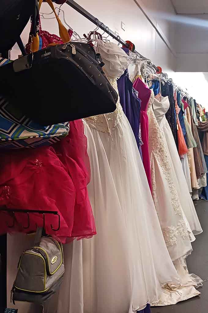 Formal gowns hanging like Cinderella's closet exploded, prom and wedding season just got way more affordable.
