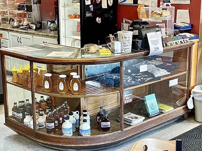 The retail corner tempts you with local honey and syrups, perfect souvenirs from your culinary pilgrimage today.