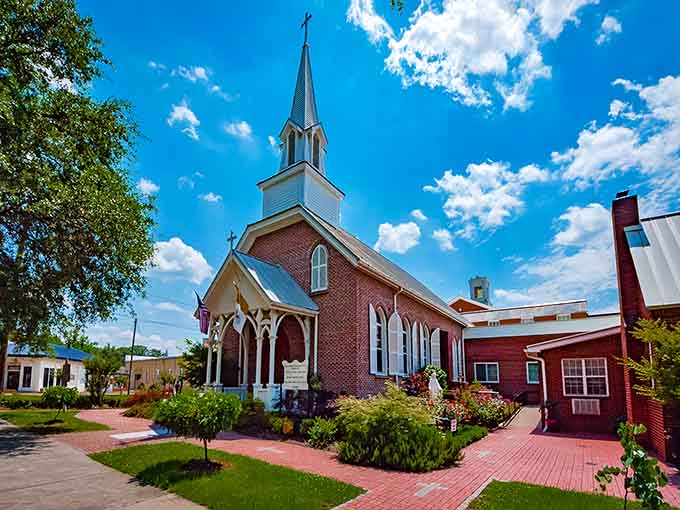 This beautiful brick church anchors downtown with the kind of architecture that makes modern buildings look lazy.