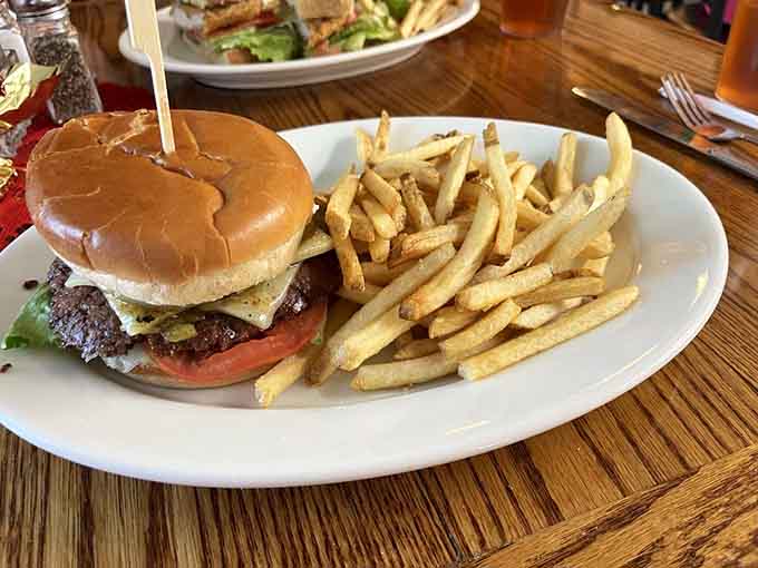 A juicy burger with fries that proves Morning Star Cafe doesn't quit when breakfast hours end.