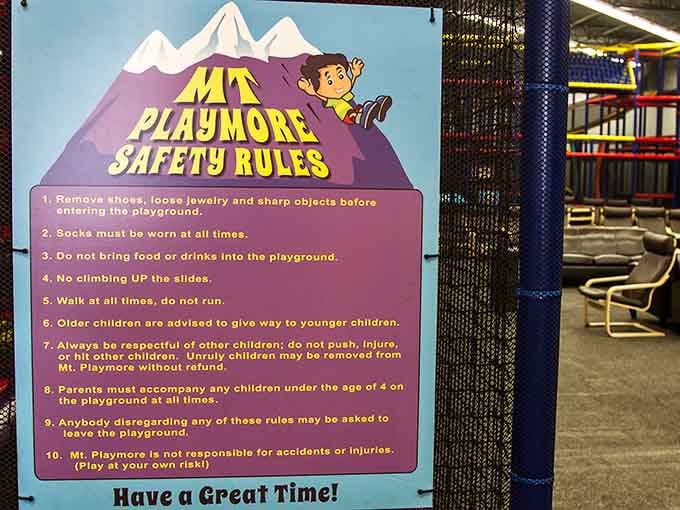 Safety rules posted clearly because even fun needs boundaries, much like your grandkids need bedtimes despite their passionate arguments otherwise.