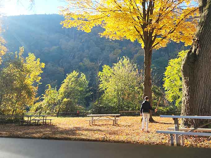Picnic tables at the trailhead offer the perfect spot to fuel up before or celebrate after your mountain conquest.