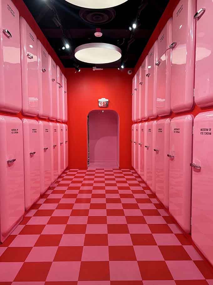 Pink freezers lined up like soldiers in the sweetest army you'll ever willingly join for dessert.