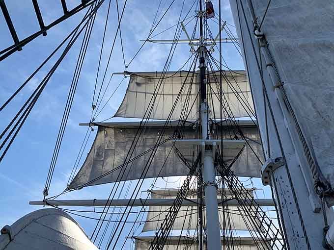 Looking up at those furled sails, you realize the sheer scale of what sailors managed by hand daily.