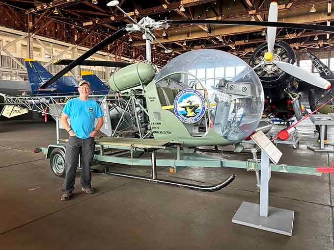 The bubble cockpit on this helicopter looks like something straight out of a 1960s science fiction movie.