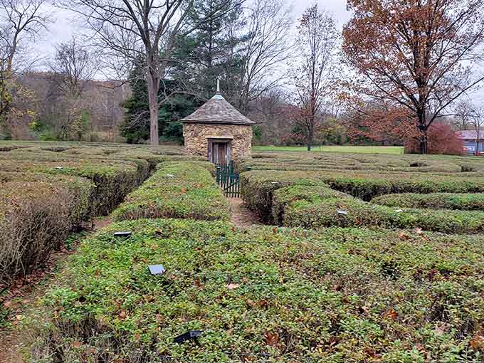 Follow the Harmonist Labyrinth's hedges inward, then back out, hopefully emerging with newfound clarity and peace.